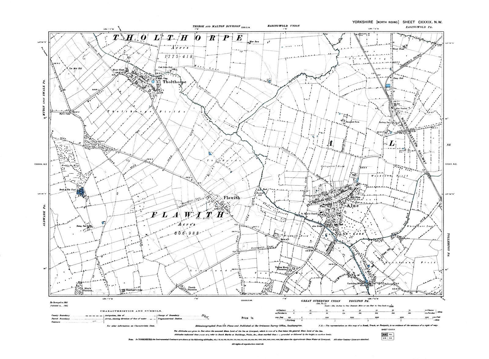 Old Map of Alne, Tholthorpe, Yorkshire -1895 - Repro 139 NW | eBay