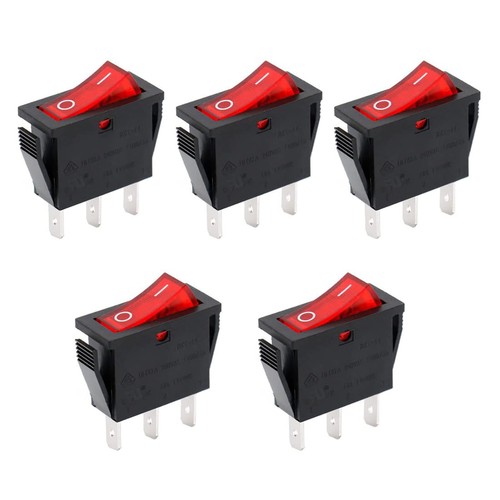 5-Pack Rocker Switch with Red Light, ON/Off SPST 3 Pin 16A/250VAC 16A ...