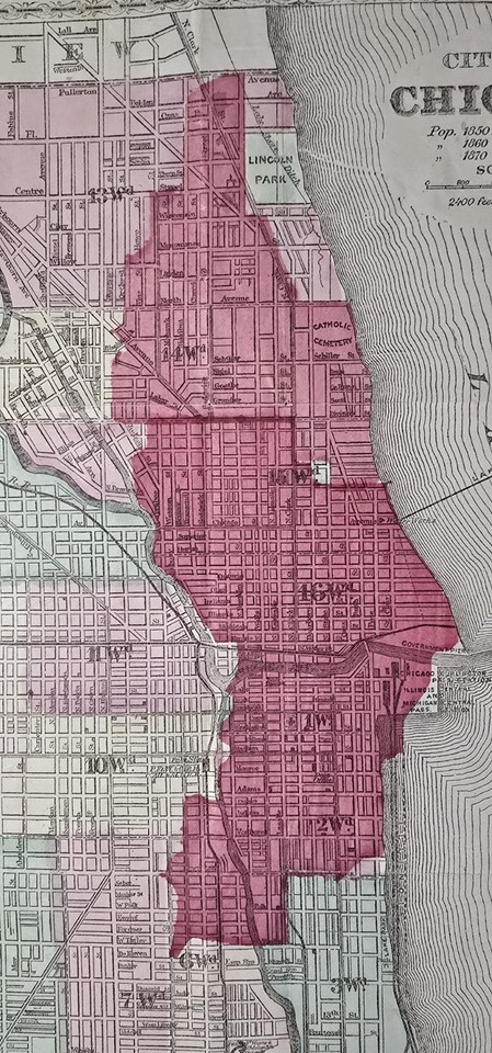 GREAT CHICAGO FIRE MAP 1871 BURNT DISTRICT CONFLAGRATION CARTOGRAPHY ...