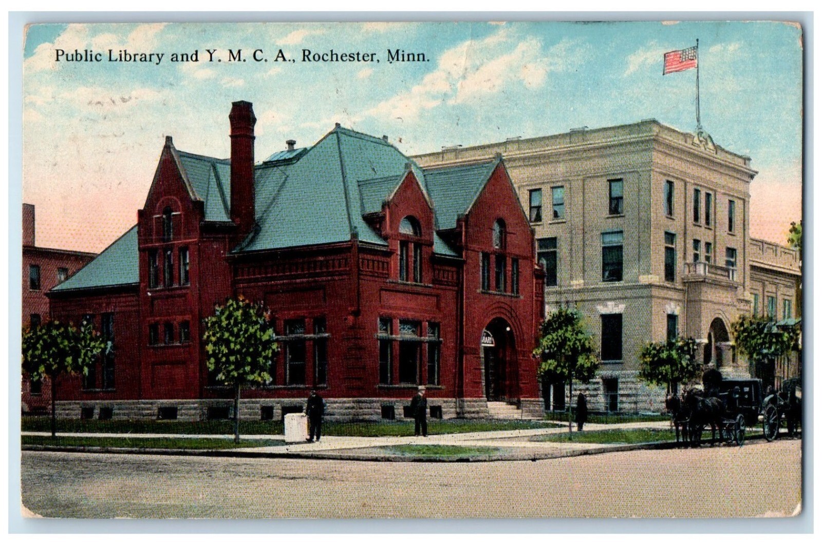 1914 Exterior View Public Library & YMCA Rochester Minnesota MN Vintage ...