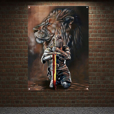 The Lion and the Templars Flag Wall Art Posters Crusader Armor Warrior ...