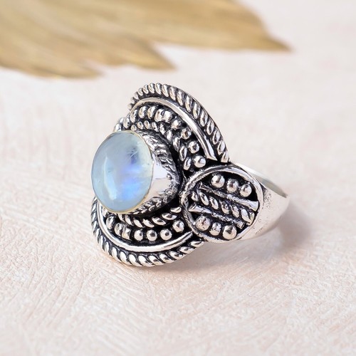 Moonstone Natural Gemstone 925 Sterling Silver Handmade Round Shape Ring AllSize | eBay