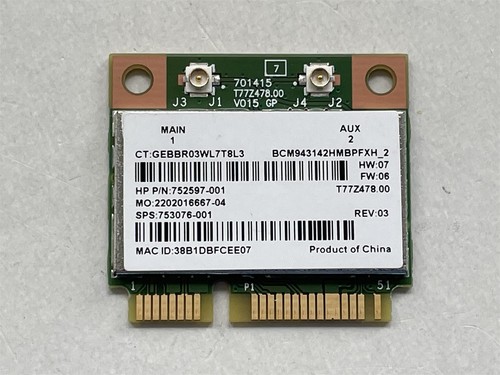 For HP 753076-001 Broadcom BCM943142HM Wifi Wi-Fi WLAN Wireless Card ...