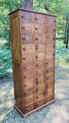 Rare Antique Oak Post Office 33 Door File Cabinet Apothecary Card ...