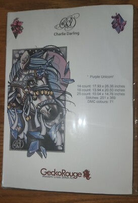 Gecko Rouge Charlie Darling Purple Unicorn Cross Stitch Kit | eBay