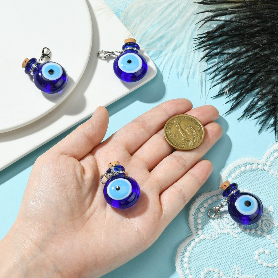 4Pcs Handmade Lampwork Pendant Blue Glass Evil Eye Perfume Bottle for ...