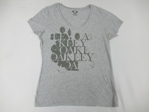 OAKLEY CURSIVE WRITING - GRAY V-NECK MEDIUM WOMENS T-SHIRT F949 | eBay