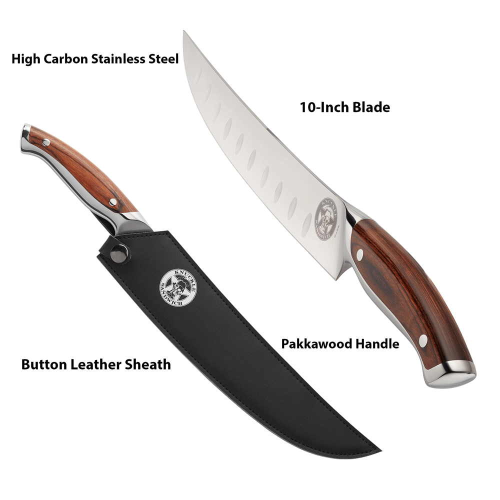 Guy Fieri Knuckle Sandwich 10-Inch Cimeter Meat Slicer Knife w/Leather ...