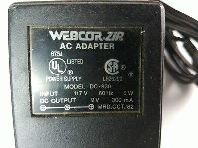 Webcor Zip DC-930 AC Adapter 9VDC 300mA | eBay