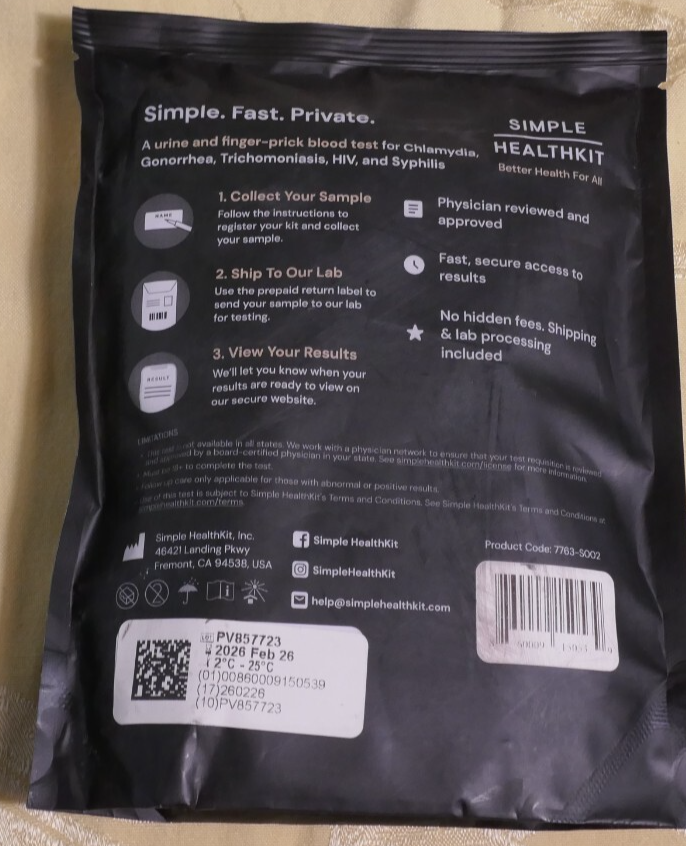 Expanded STD Test Kit Simple Health Home Kit Self Fast Easy Sealed Exp ...