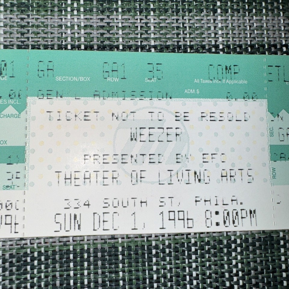 WEEZER FULL UNUSED Concert Ticket Stub PHILLY 12/1/96 | eBay