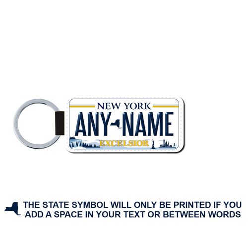 Personalized New York 1.5" X 3" Faux Leather License Plate Key Ring ...