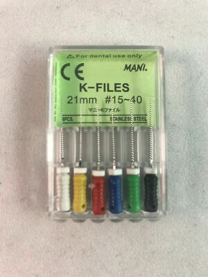 Mani Dental Root Canal Endo Stainless Steel K-files 21mm Size #15-40 30 ...