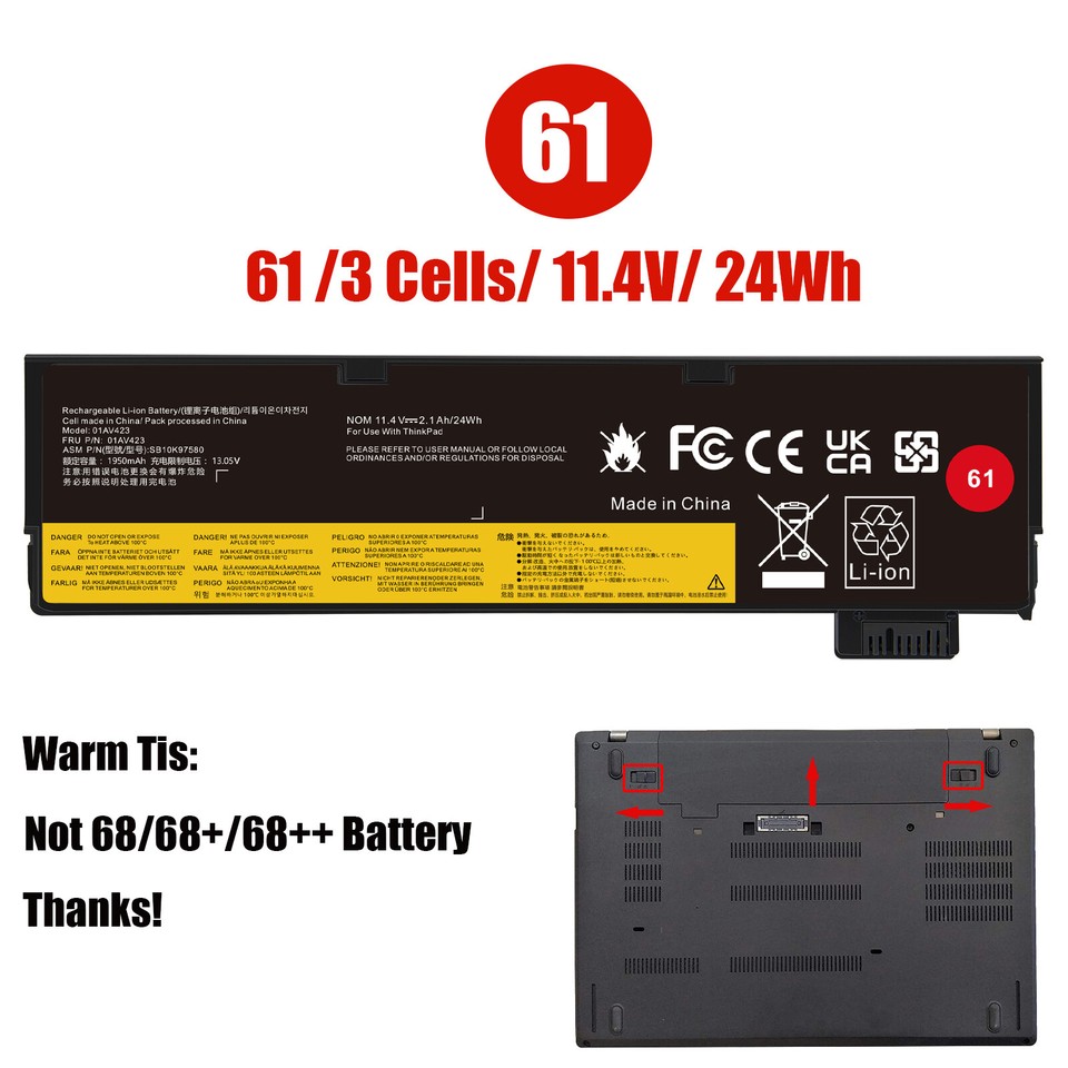 For Lenovo 72Wh 61++ 01AV427 Battery ThinkPad T470 T480 T570 T580 P51s ...