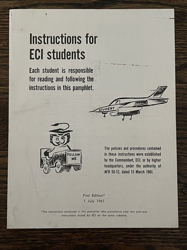 1961 1st Ed. Instructions ECI Students Pamphlet US Air Force Gunter AFB ...