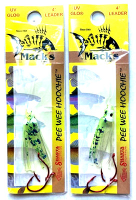 SET OF 2 Mack’s Pee Wee Hoochie UV Glo Clear Chartreuse Blue Splash ...