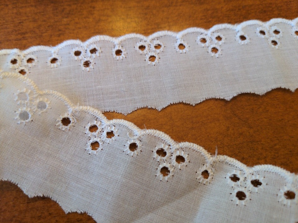 5 + Yards Eyelet Lace Trim Edging Vintage Embroidered Cotton 1-1/2 ...