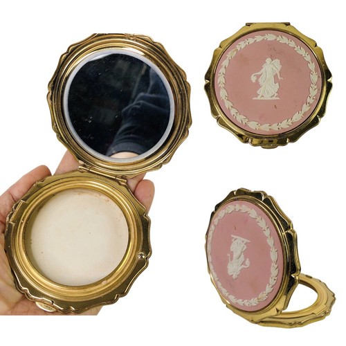 RARE Vtg 50s Stratton Lady Jasper Powder Compact Gold Pink White Cameo ...
