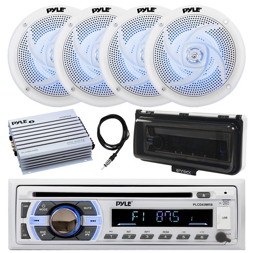 Pyle Marine CD Radio, Amp, Cover, Antenna, 4x 6.5" 240W Blue LED ...