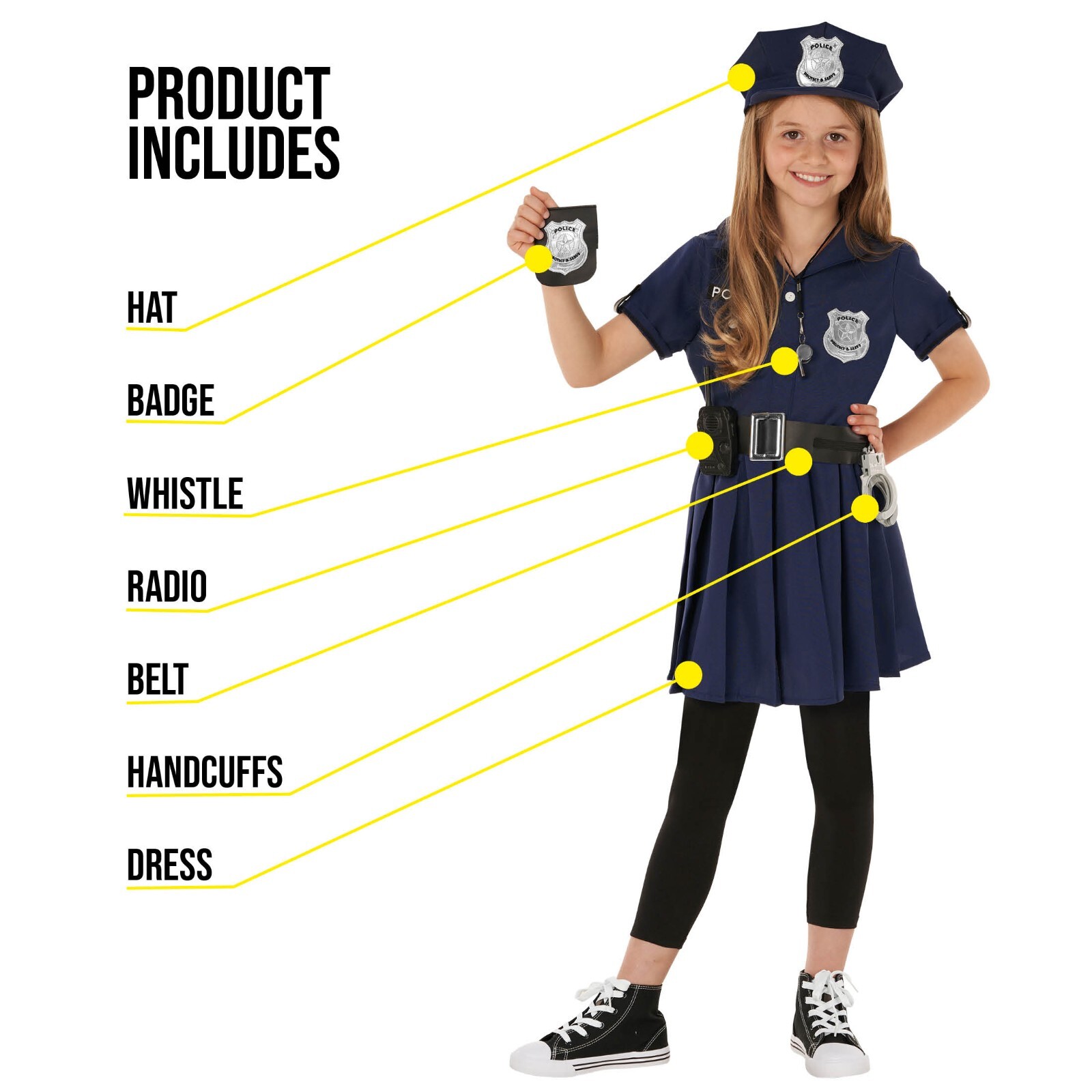 Navy Blue Police Girl Costume + Toys Kids Officer Cop Uniform Dress ...