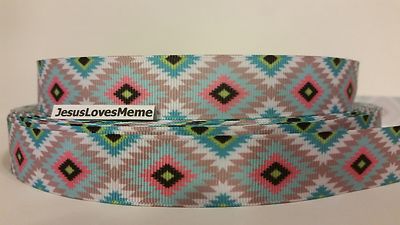 Grosgrain Ribbon, Aztec Diamonds Teal Pink Western Country Living ...