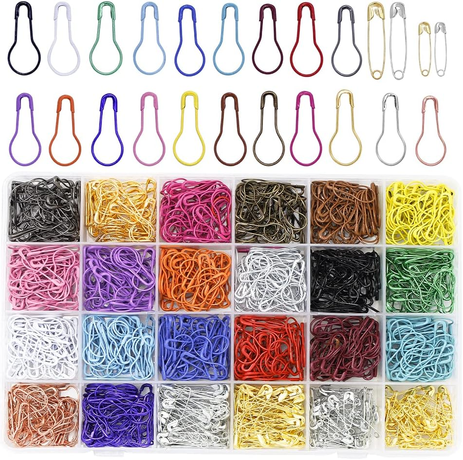 1200 Pcs 22 Colors Metal Safety Pins,Bulb Gourd Pins Pear Shaped Pins ...