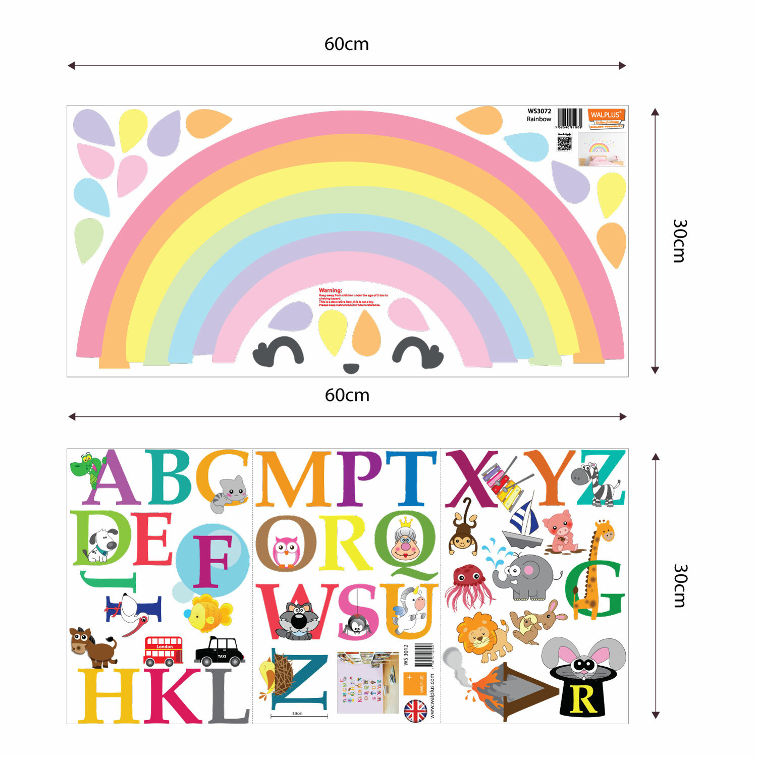 Colourful Rainbows, Alphabet, Education, Nursery, Babyroom, Kids, Wall ...