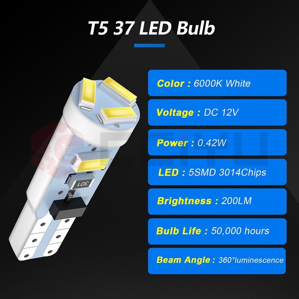 For Toyota LED Instrument Dash Cluster Light Bulbs T5 74 17 | White ...
