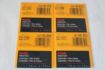 4x Kodak CC10C, CC05R, CC05M, CC05C Wratten Gelatin Filter 75mm x 75mm ...