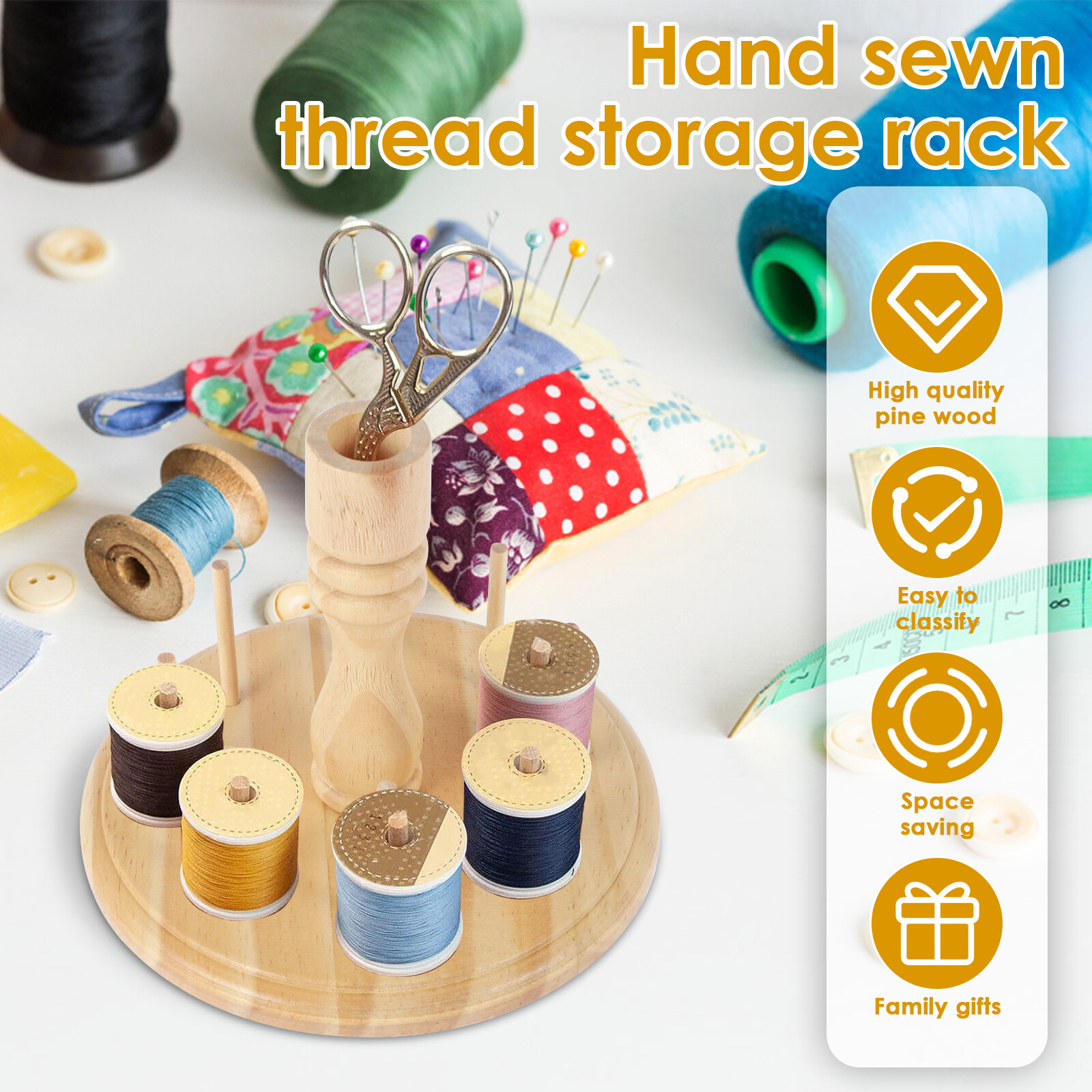 Thread Holder Wooden Spools Rack 8 Spools Organizer Space Saving Sewing ...