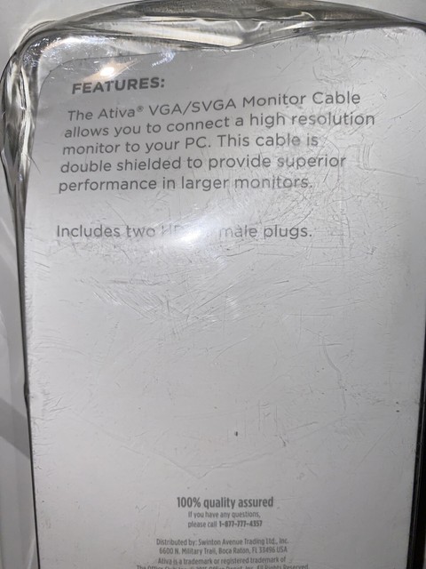 Ativa Vga/svga Monitor Cable 6ft Hdb15 Male Plugs High Resolution for ...