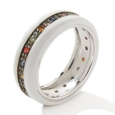 HSN Round Cut Multi-Color Sapphire And White Enamel Stackable Band Ring ...
