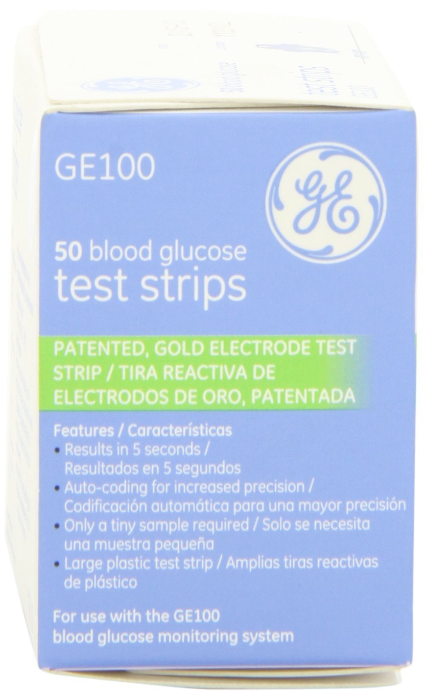 GE100 Blood Glucose Test Strips, Gold Electrode, 50 Count, 09/2026 ...