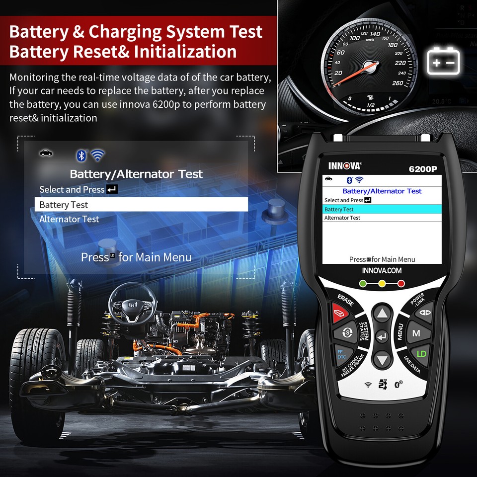 INNOVA 6200P All System Diagnosis OBD2 Scanner ABS SRS TCM Battery ...