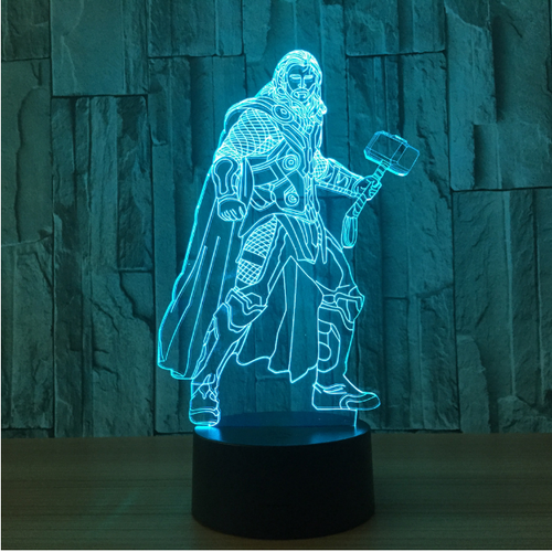 Thor Superhero 3D LED Night Light Marvel Acrylic Bedroom Table Lamp ...