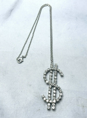 Vintage Dollar Sign Rhinestone Pendant Necklace | eBay