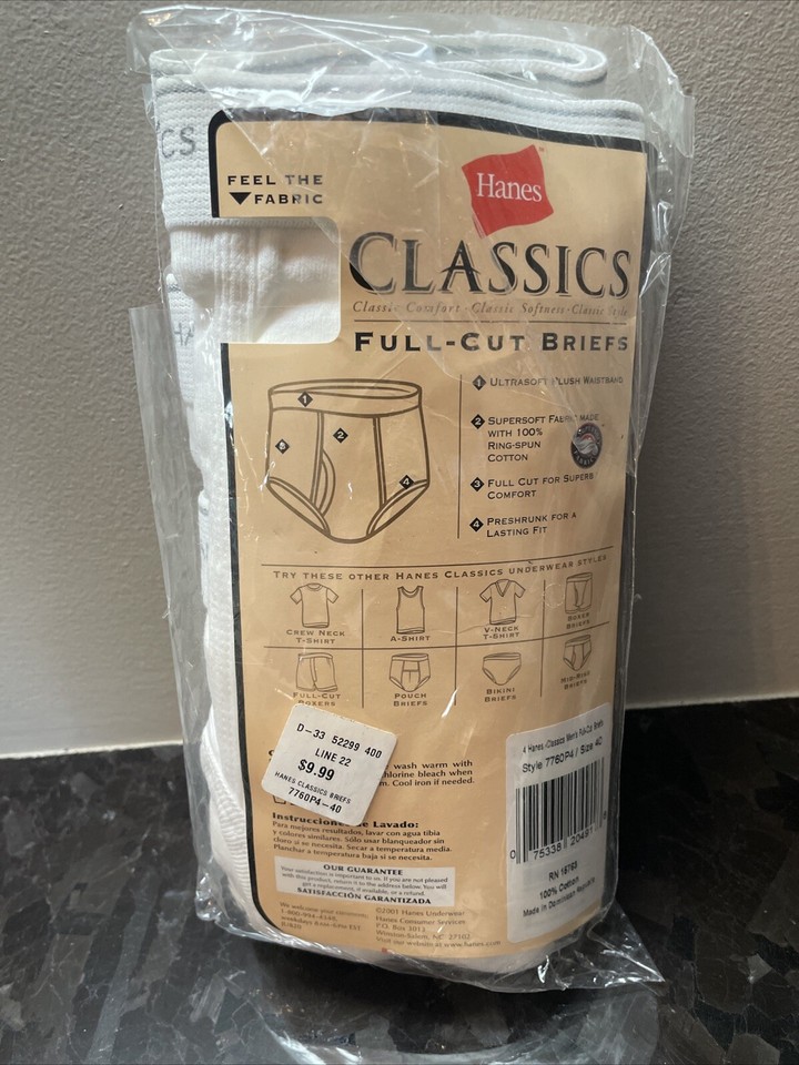 Hanes Classics Full-Cut White Briefs 4 Pack Size 40 Style 7760 Vintage ...