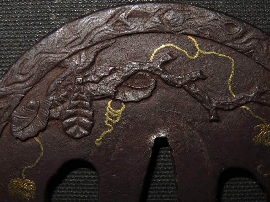 DAITO KIRI ZOGAN TSUBA of KATANA (sword) : EDO : 3.3 × 3.3 × 0.2 " 230g ...