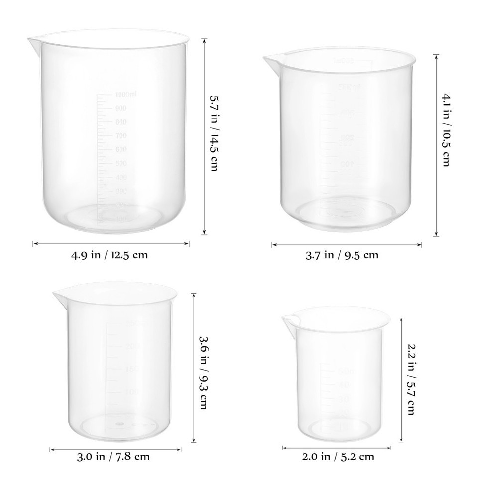 4 Pcs Measuring Beakers Kitchen Cups Set Liquid Measurement Container ...