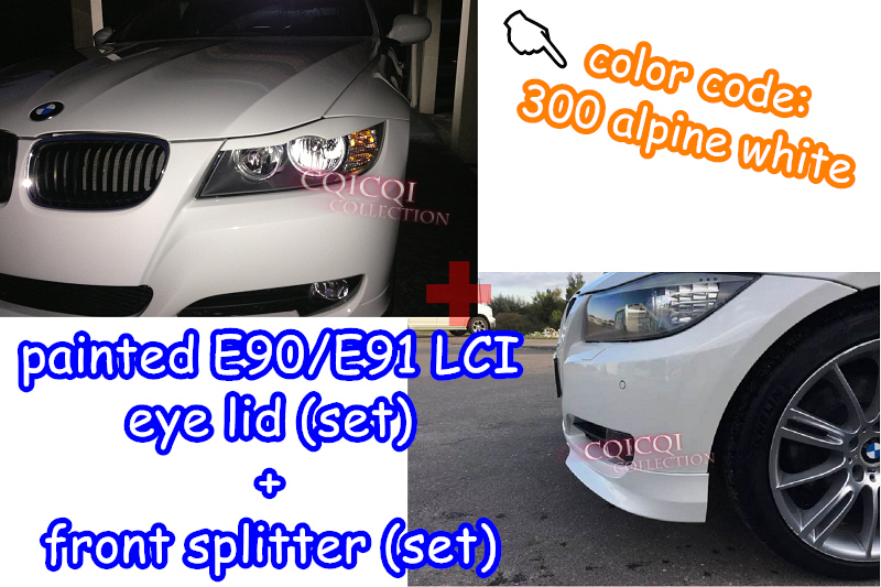 Combo BMW 09~11 E90 E91 LCI 3-series OEM type front splitter +eyelid ...