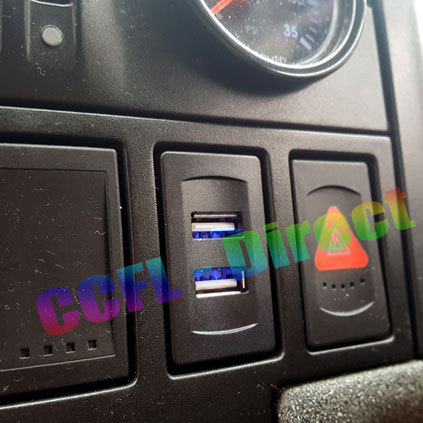 VW T4 USB Charger RED Dual Dash Blank Rocker Switches 2 Port Socket DC ...