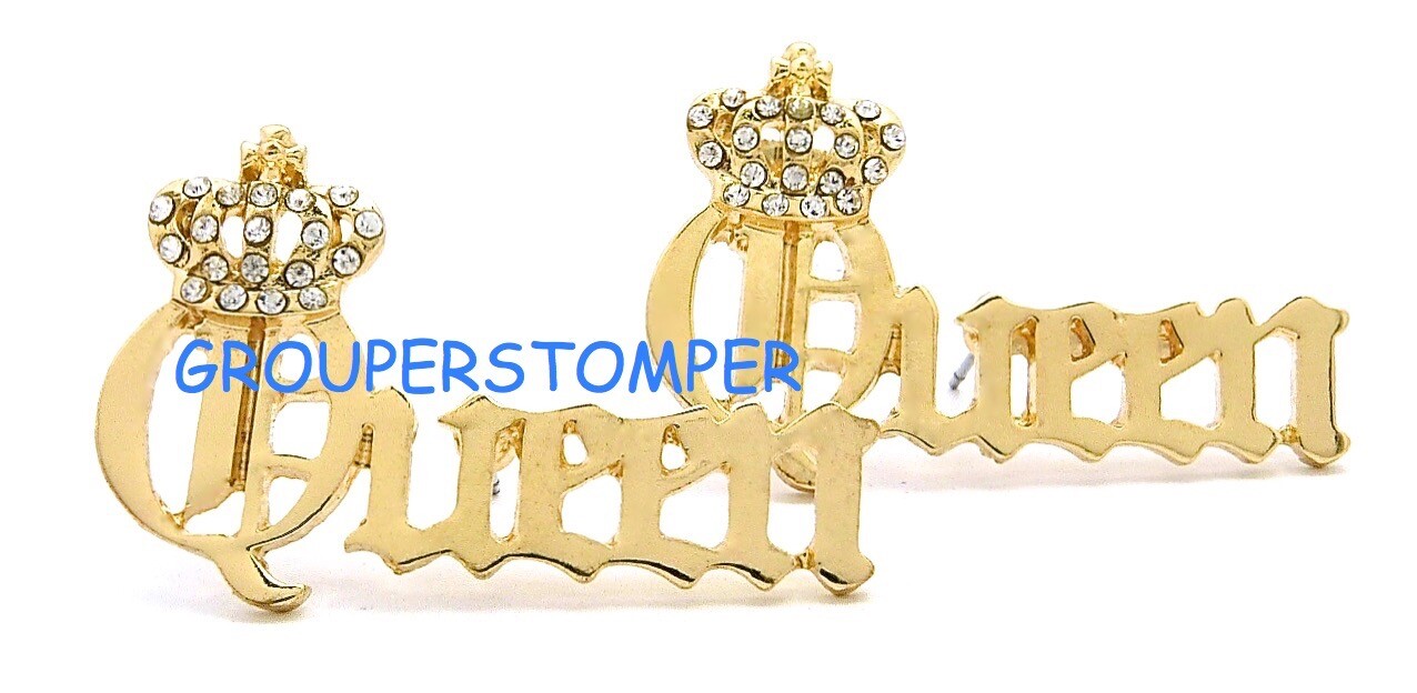 Queen Earrings with Crystal Rhinestones Crowned New Pendant Style Stud ...