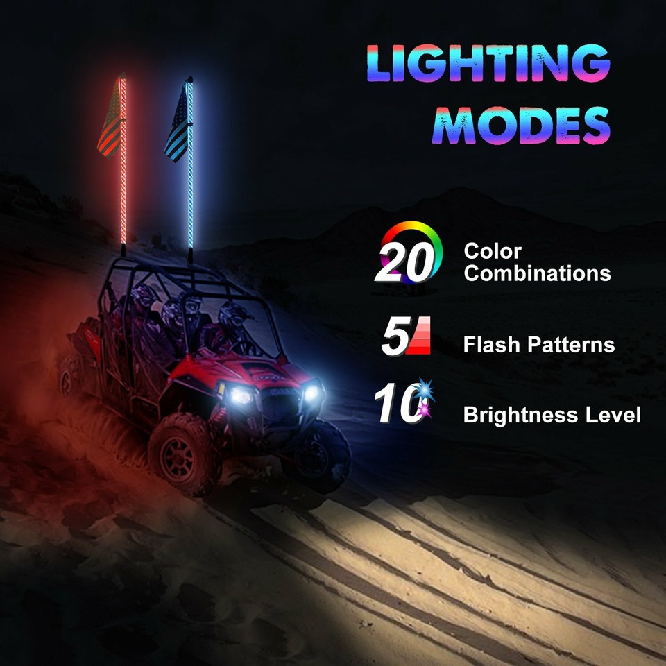 Pair 5FT Spiral LED Whip Lights Antenna+2X Mount Brackets For Can-Am ...