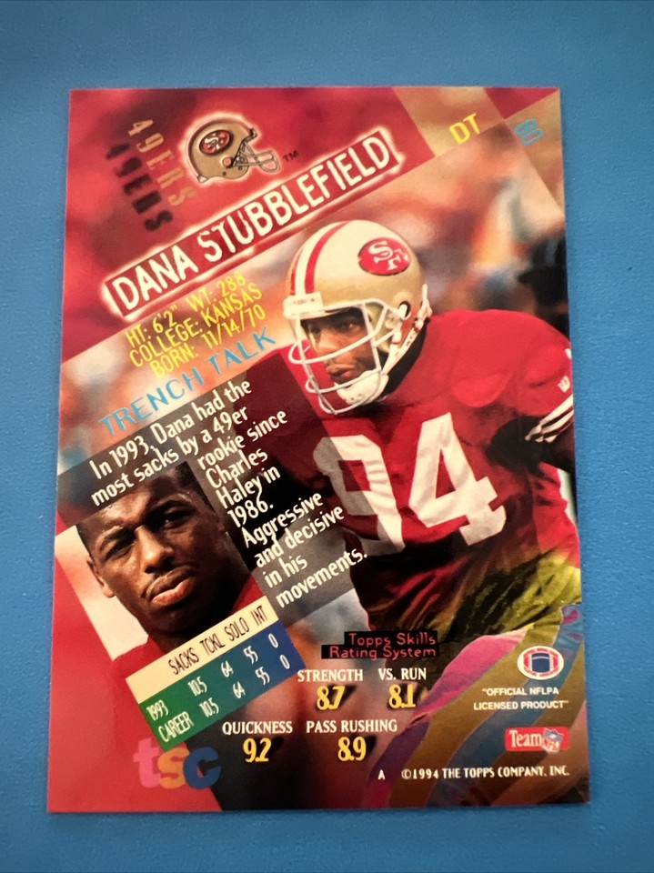 🔥 1994 Topps Stadium Club TSC Football Card 80 Dana Stubblefield SF ...