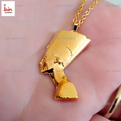 18 Kt Real Solid Yellow Gold Nefertiti Egyptian Queen Chain Necklace ...