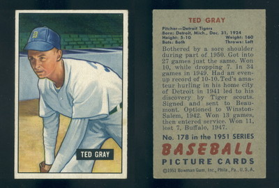 (44322) 1951 Bowman 178 Ted Gray Tigers-EM | eBay