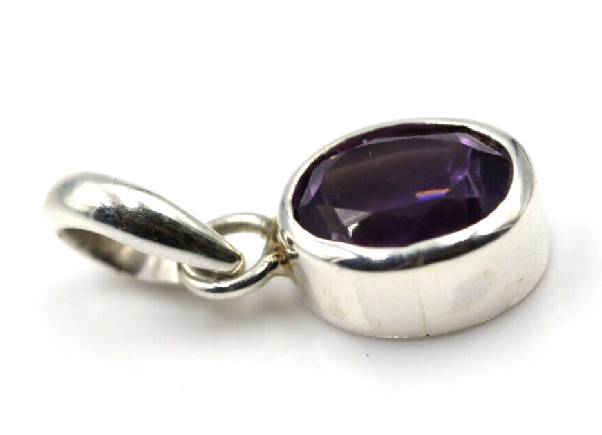 Sterling Silver Oval Bezel Set Natural Amethyst Pendant /Charm-Free ...