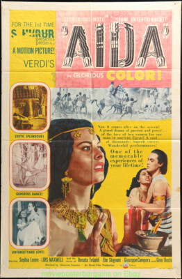 AIDA MOVIE POSTER 27x41 Style B Damaged SOPHIA LOREN Verdi Opera ...