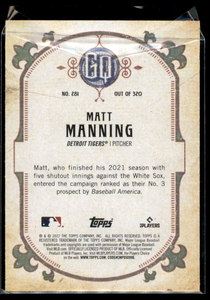 2022 TOPPS GYPSY QUEEN MATT MANNING RC DETROIT TIGERS #281 | eBay