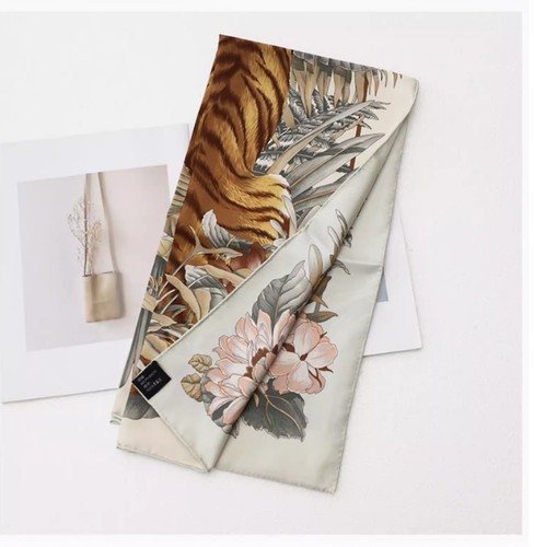 New Boutique 18 Momme Twill Silk Hand Rolled Edges Tiger Print Square ...